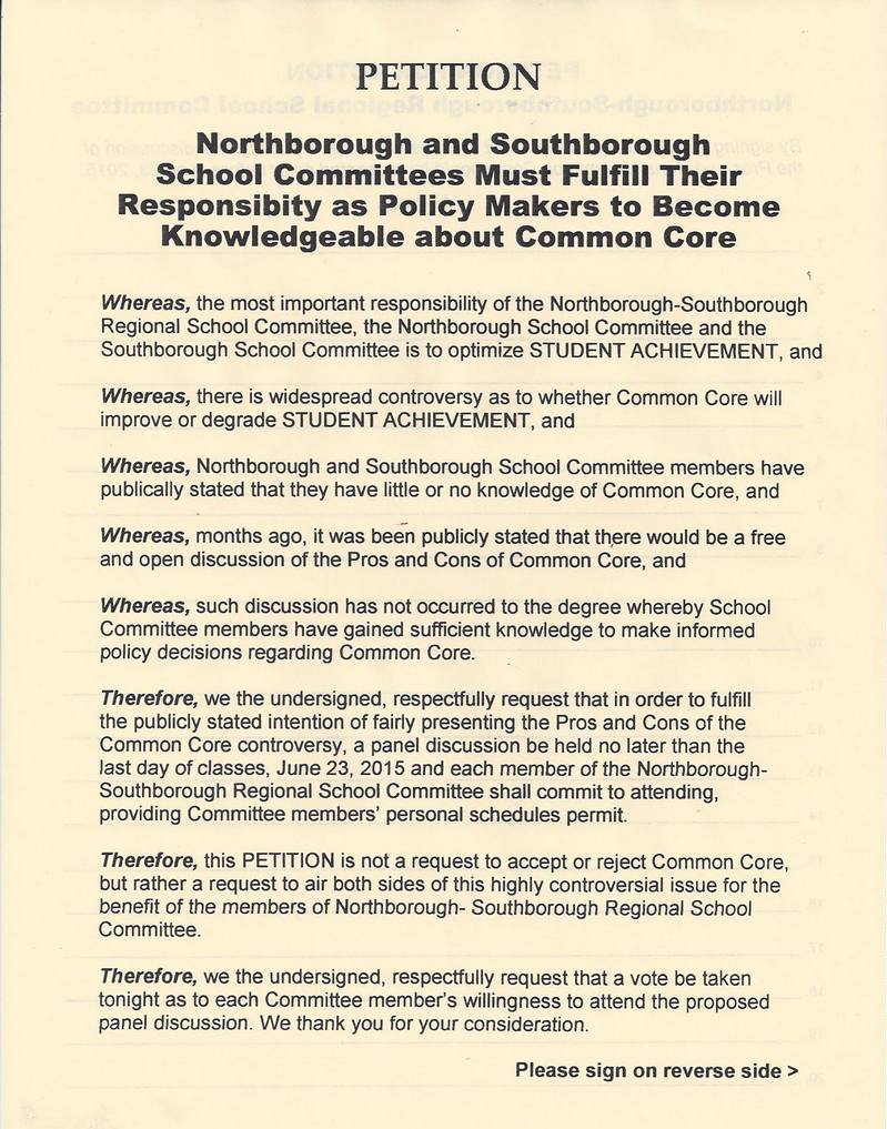 Parents petition Regional Committee for Common Core pro/con forum ... Parents petition Regional Committee for Common Core pro/con forum ...