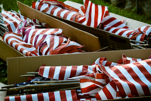 Veterans collecting worn American flags