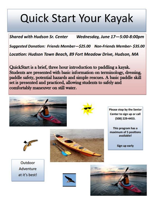 Intro to Kyaking for seniors – June 17th - My Southborough