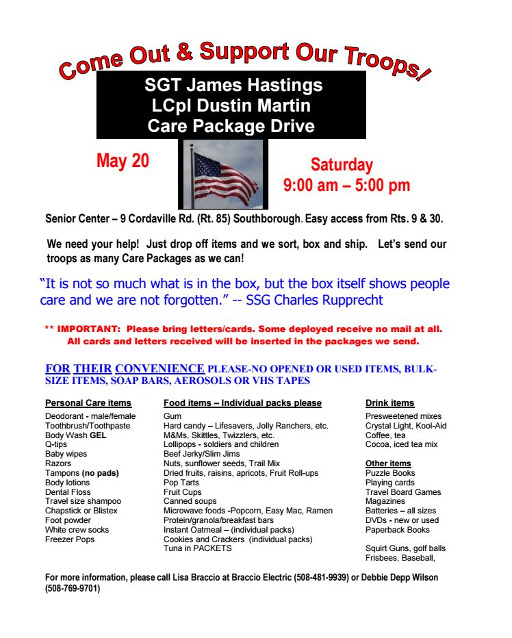 Reminder: Troop Care Package Drive - Donate and/or Volunteer this ...