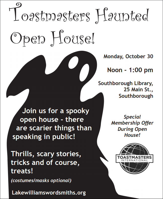 Toastmasters welcoming potential members in Spooky Open House - Oct 30 ...