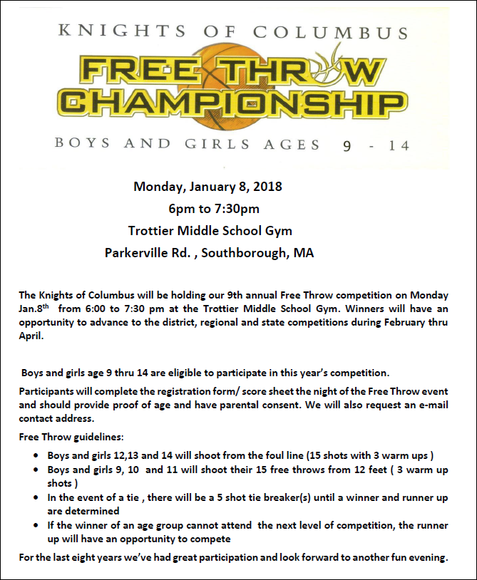Reminder: Free Throw contest for kids - January 8 - My Southborough