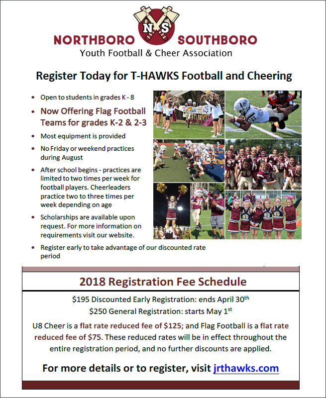 Jr. T-Hawks: Registration open for Football & Cheer, Info Night - April ...