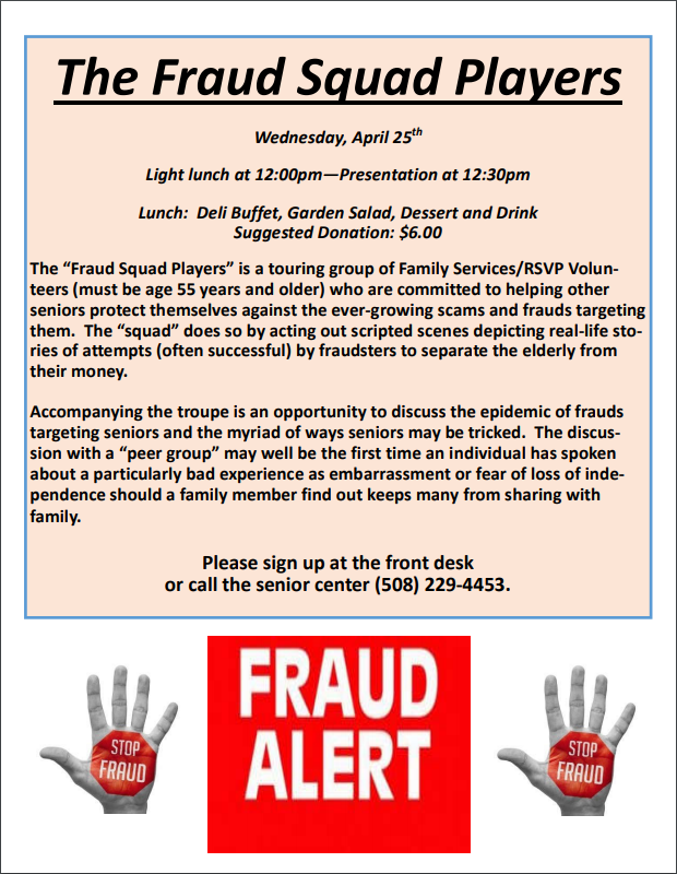 Fraud Squad acting out scams at Senior Center - April 25th - My ...