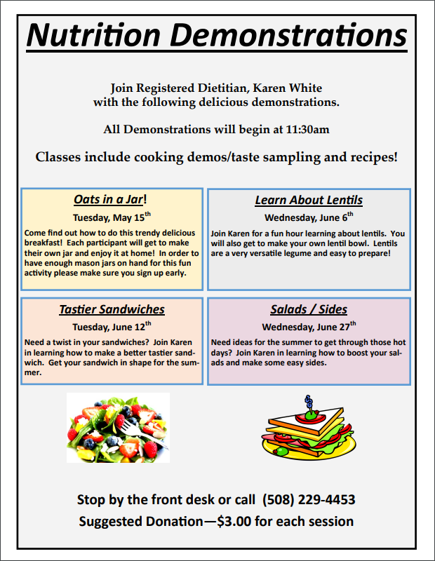 Cooking at Senior Center this spring - Culinary series and Nutrition ...