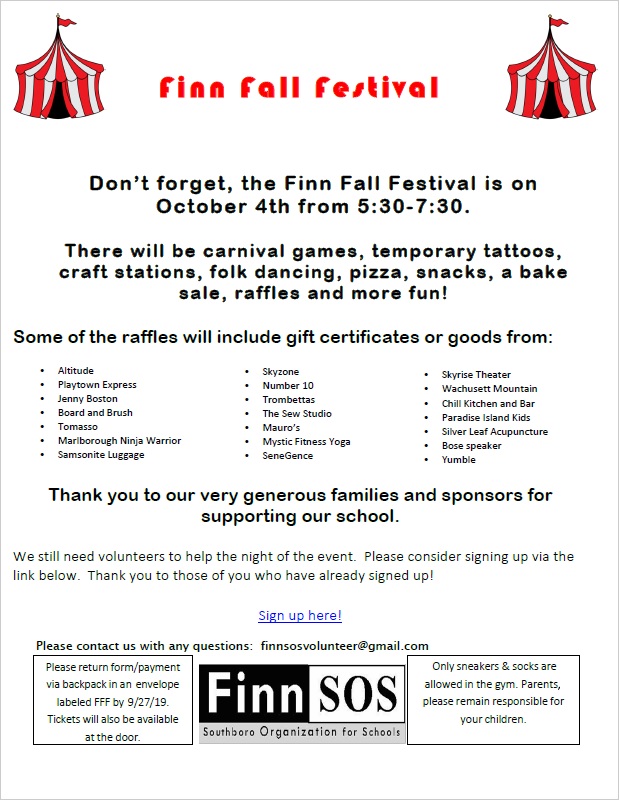 Finn Fall Festival next week - My Southborough