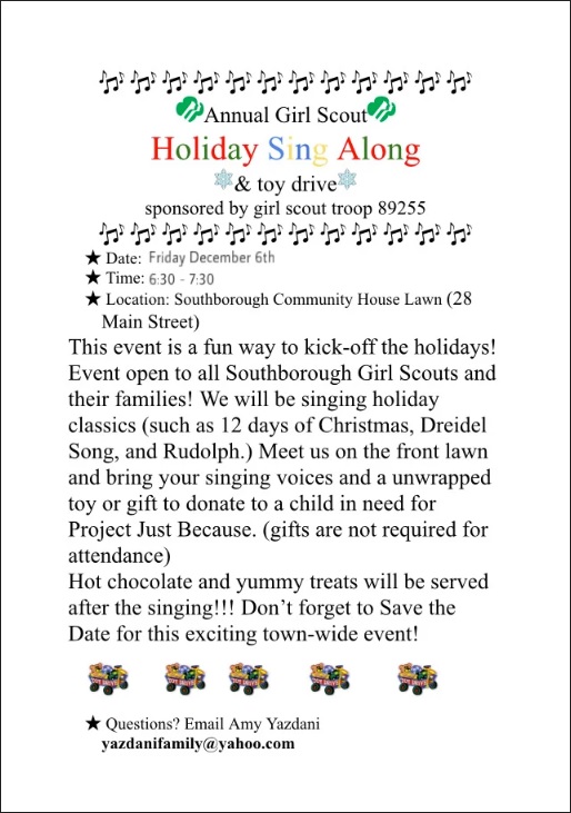 Girl Scout sing-along and toy drive - December 6 - My Southborough