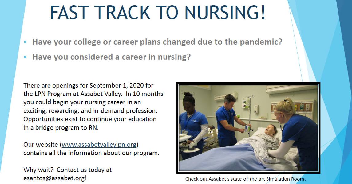 Apply now for Assabet’s “Fast Track to Nursing” program
