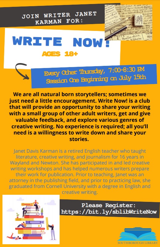 Sign up for an adult Creative Writing Club "Write Now!" - My Southborough