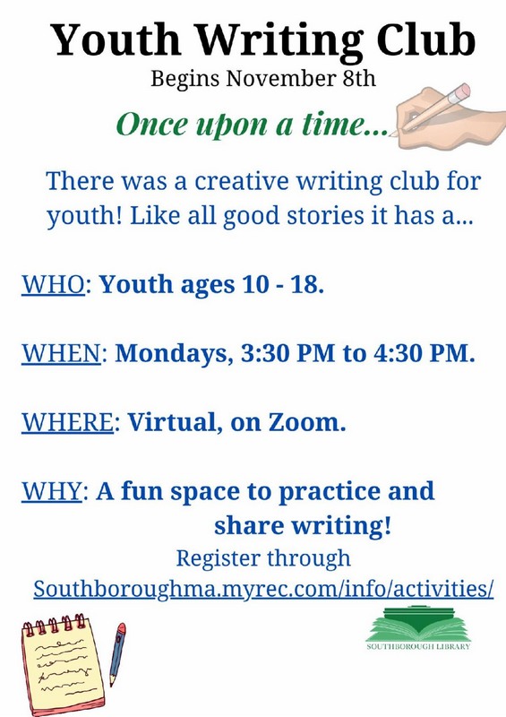 Youth Writing Club (seeking members and teen volunteers) - Mondays - My ...
