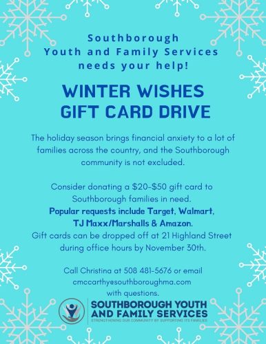 Winter Wishes gift card drive this month - My Southborough