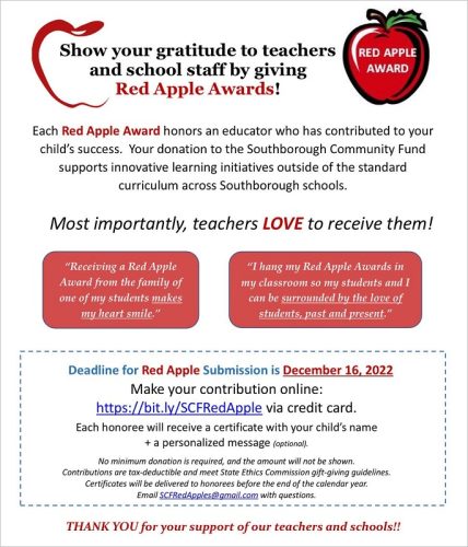 "Red Apple" gifts are due by Friday - My Southborough