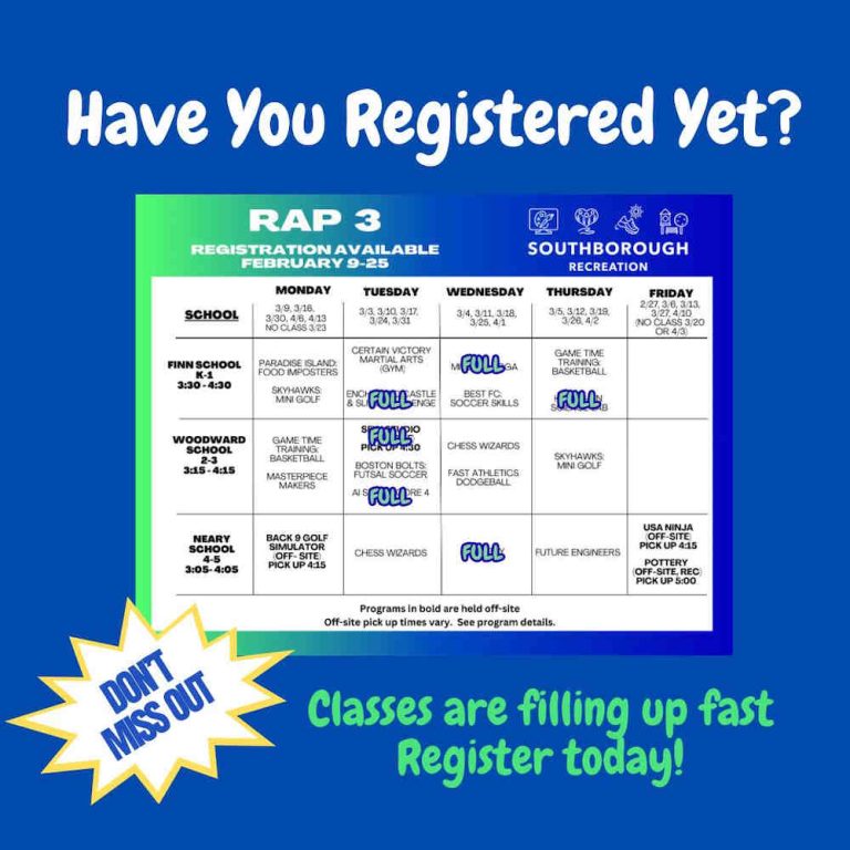 Sign kids up for early spring RAP by Wednesday - My Southborough